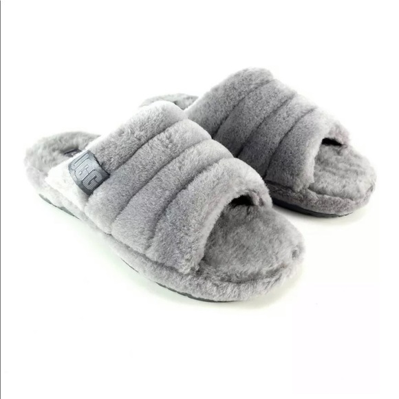 UGG | Shoes | Ugg Plush Fluff You Slide Slippers Lamb Fur Lined Grey ...